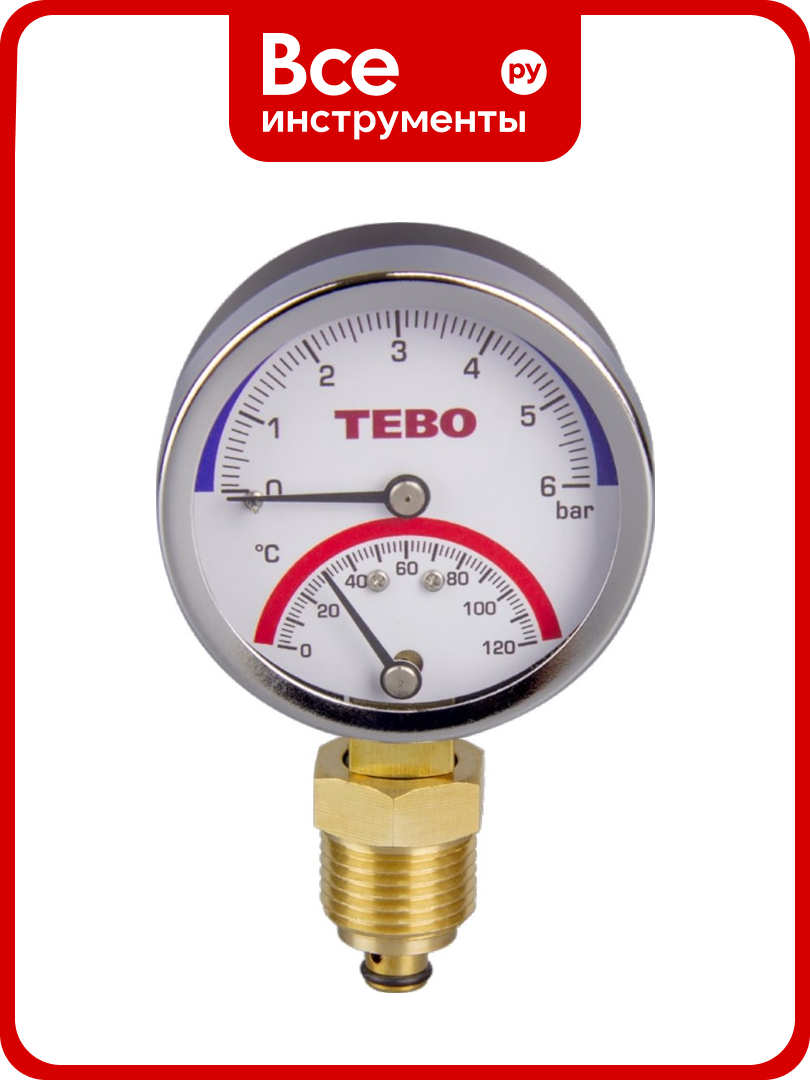 Термоманометр радиальный TEBO 0-6 бар 0-120С 63мм НАР 1/2" T-АБ. Т.503.12.6. CN