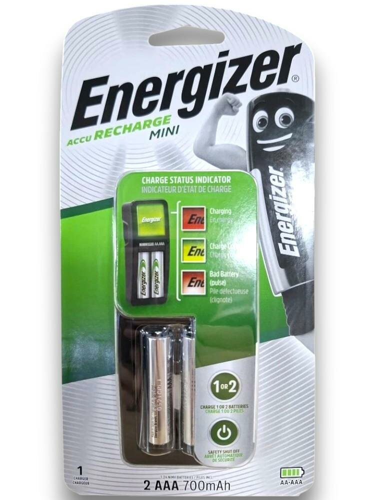 ЗУ для Ni-Mh/Ni-Cd аккумуляторов Energizer Accu Recharge Mini 2xAAA 700mAh Ni-Mh BL1 , 1шт.