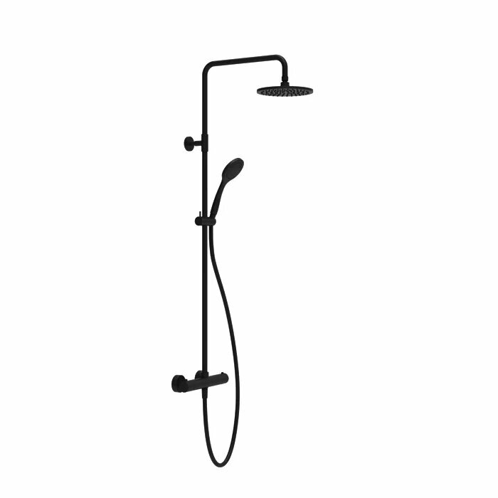 Душевая стойка Gessi 35181 со смесителем, термостатическим, черная, матовая, душевая система с тропическим душем, с лейкой, латунная