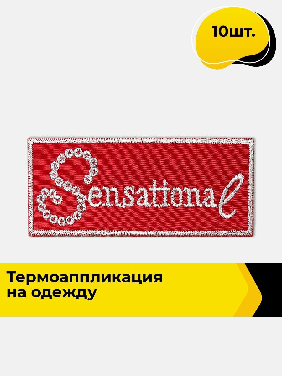 Термонаклейка аппликация на одежду, термонашивка 3,3х8 см, 10 шт.