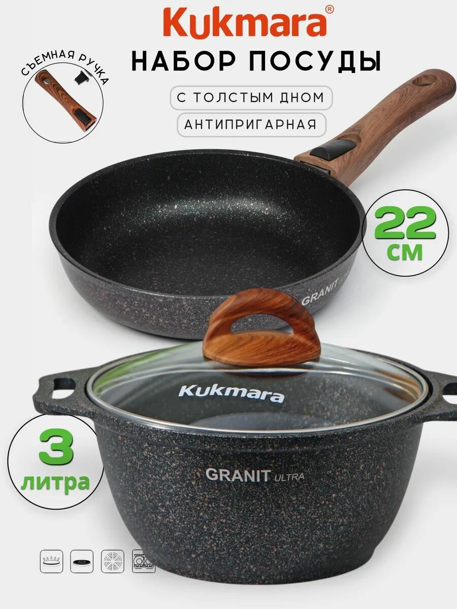 Набор Сковорода 22 см и Кастрюля 3л с крышкой Granit Ultra