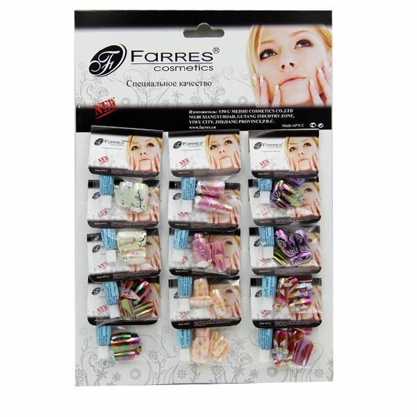 Farres cosmetic Ногти накладные А 005 с рисунком, 12 штук + клей