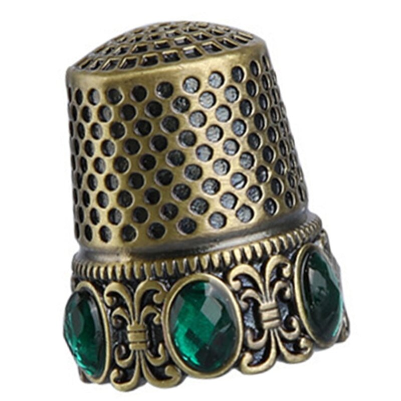 Antique Rhinestones Metal Thimble Sewing Finger Covers Comfortable Finger Protectors For Quilting Embroidery Needlework