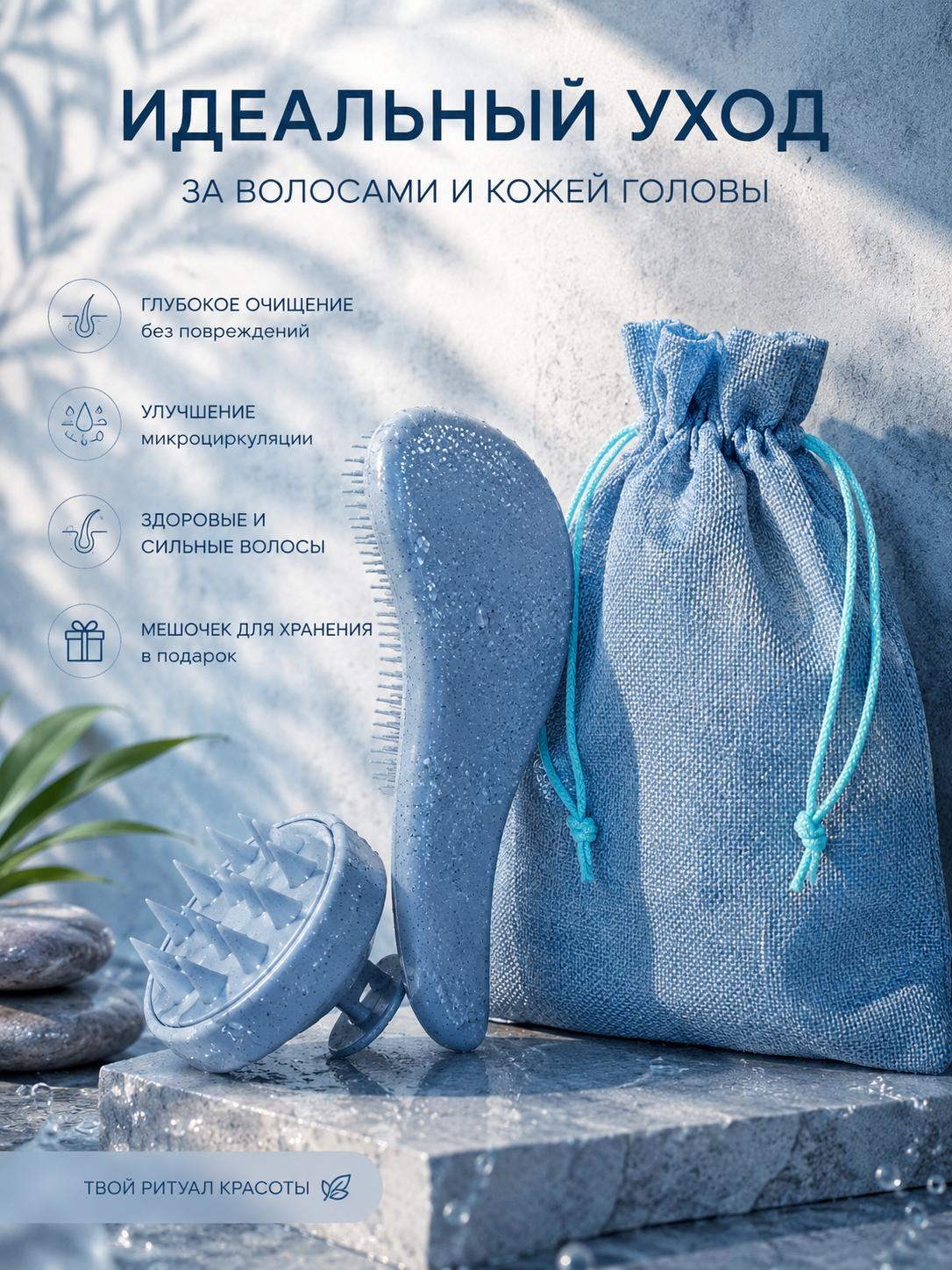 SPA-набор для волос и массажа кожи головы - щетка и расческа