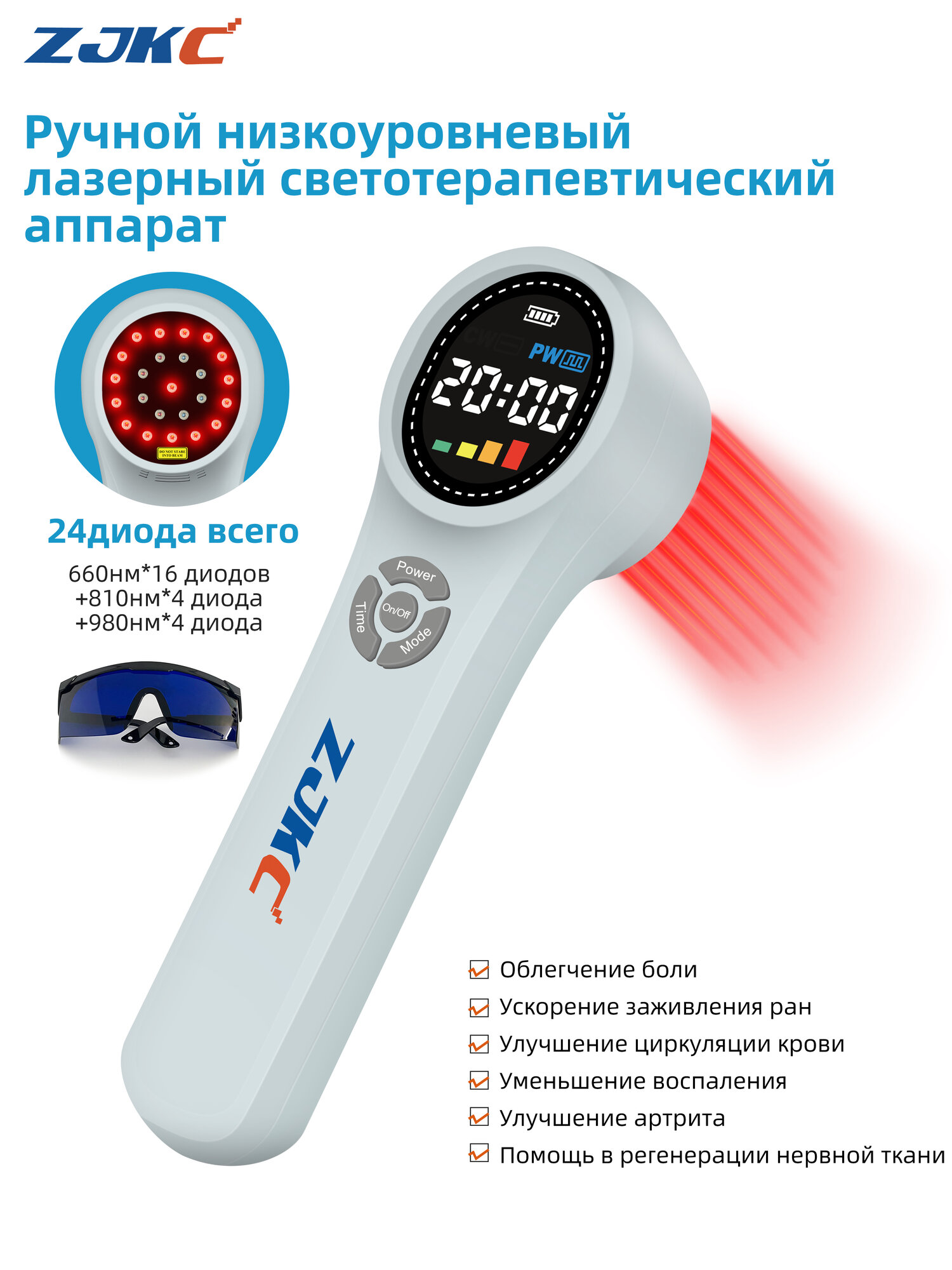 ZJKC Aппарат холодной лазерной терапии для дома 16*660nm + 4*980nm + 4*810nm обновленный Портативный красный свет терапии для Люди и животные мышцы, облегчение боли в суставах