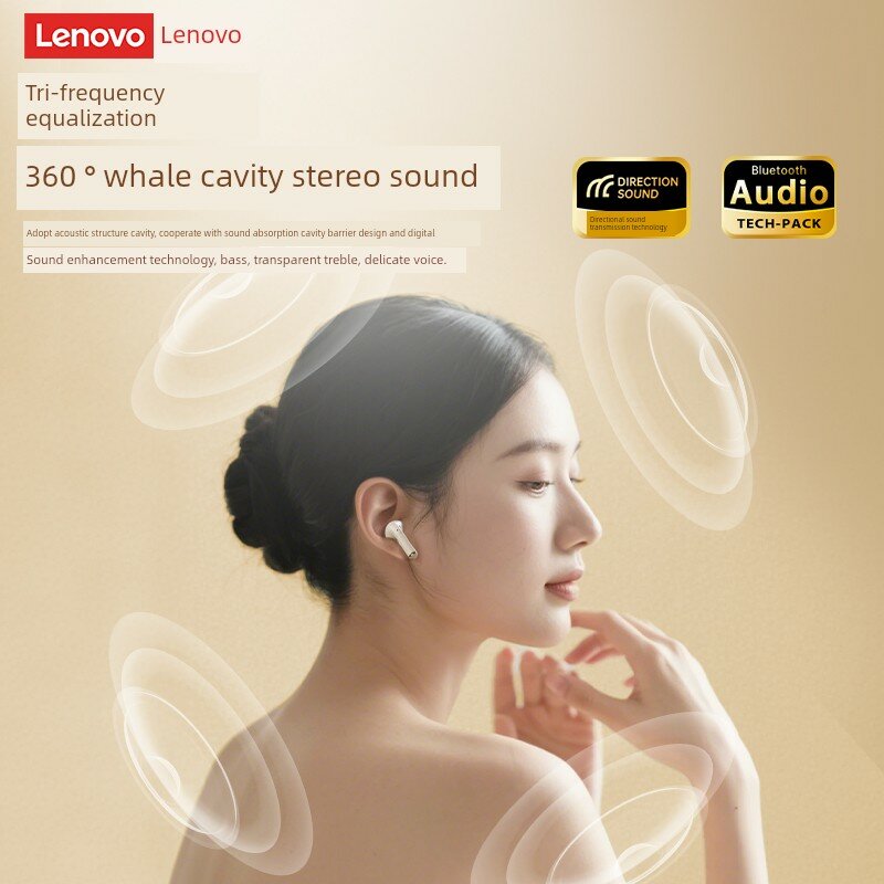 Беспроводные наушники Lenovo с Dolby Atmos, Bluetooth 5.4, двойным чипом, шумоподавлением, длительным временем работы,