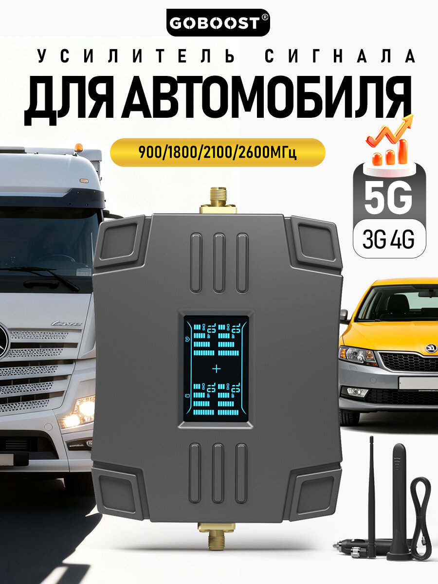 Усилитель мобильного сигнала Комплект 900 1800 2100 2600 Mhz GSM 3G 4G 5G Установленный на автомобиле
