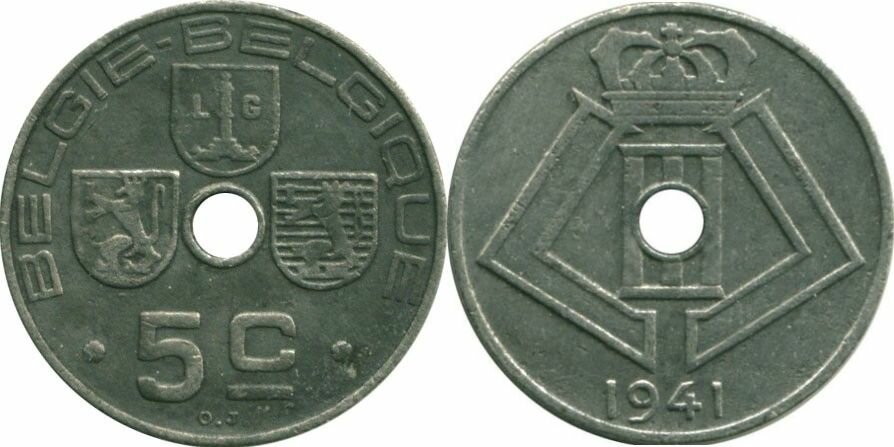 Бельгия 5 сантимов, 1941 - 1942 BELGIE - BELGIQUE XF