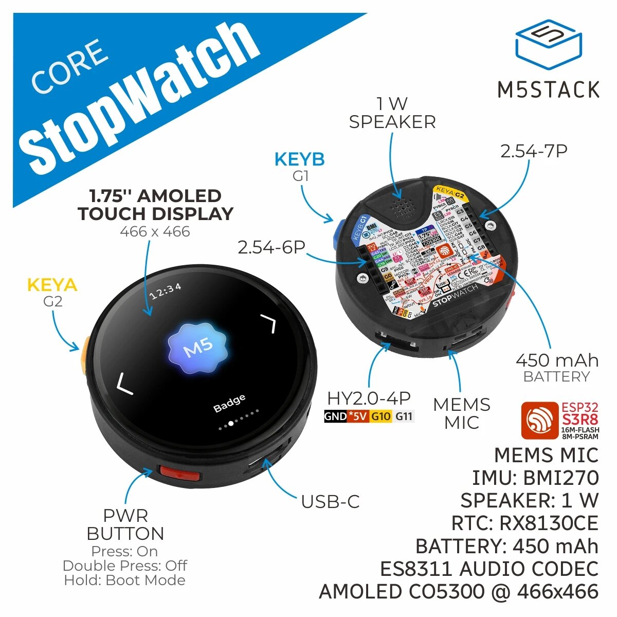 Официальный комплект для разработки секундомеров M5Stack (ESP32-S3)