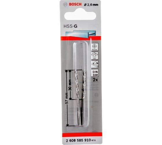 Сверло Standard по металлу 2 шт. (2,6х30/57 мм; HSS-G) Bosch 2608585910