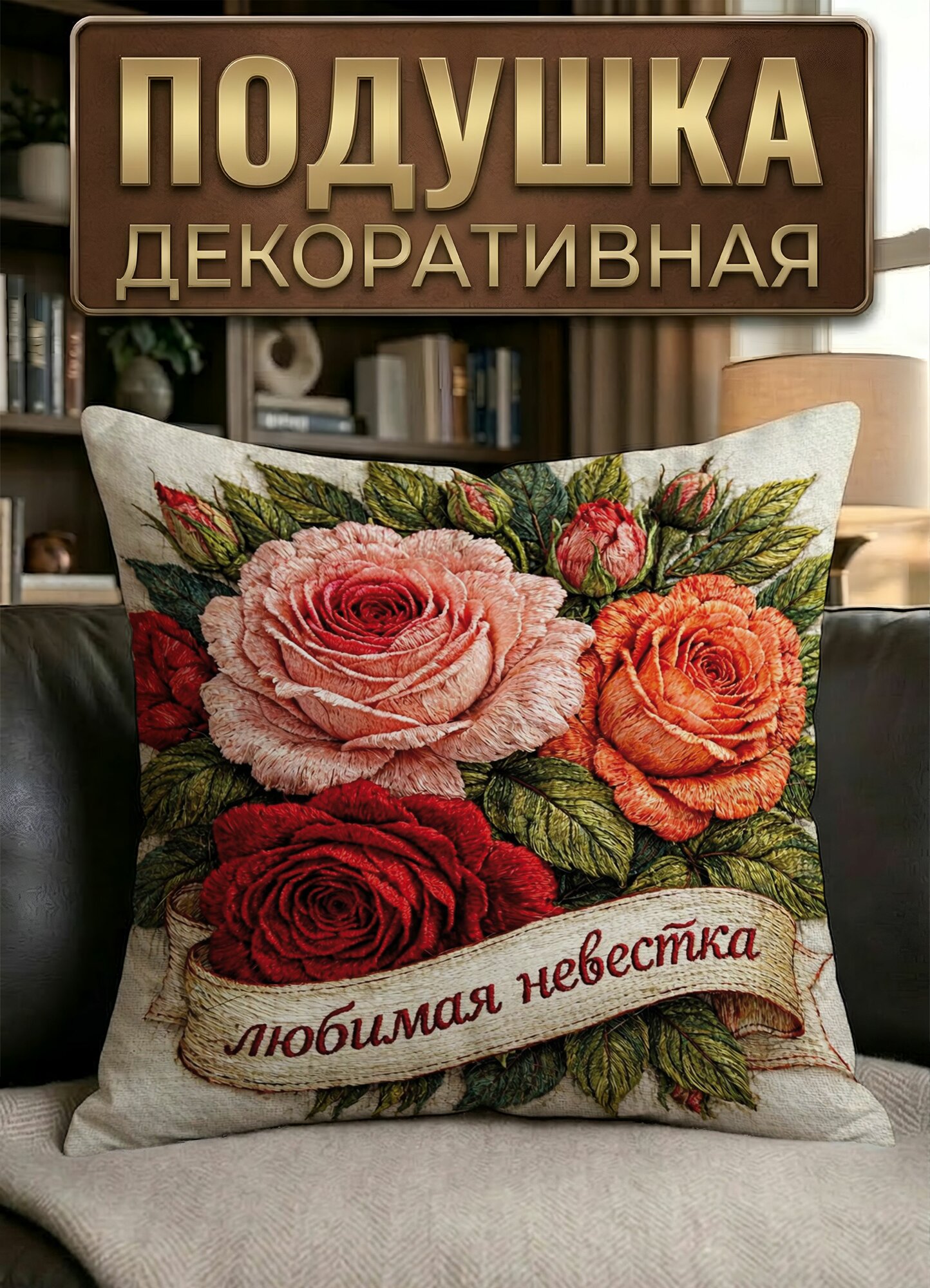 Подушка декоративная Розы Любимая невестка