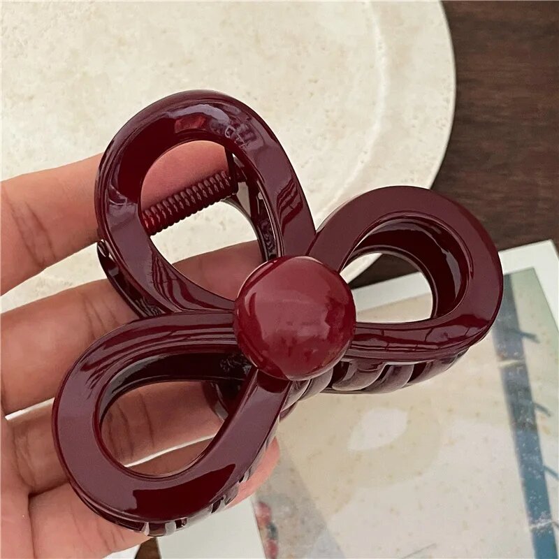 Пластиковая заколка для волос бордовая 02-8 character bow t