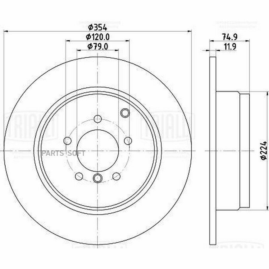 TRIALLI DF190136 Диск тормозной для автомобилей Land Rover Range Rover III (02-) thk=11,9 d=354 окрашенный | зад | 2шт
