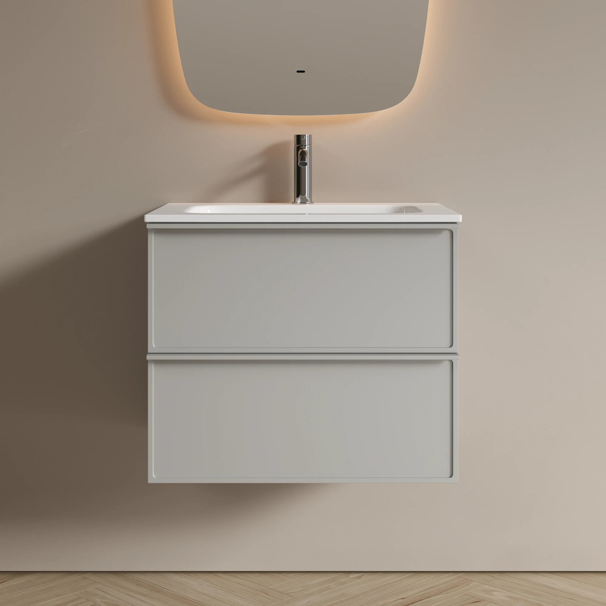 Тумба под раковину Sancos Вельта (Velta) VL60WG 60×45×50 см, 2 ящика, SoftClose, тёплый серый