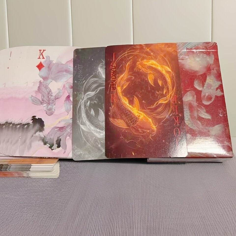 Древнекитайские игральные карты с карпами кои, набор для покера и дурака, прочные карты в коробке