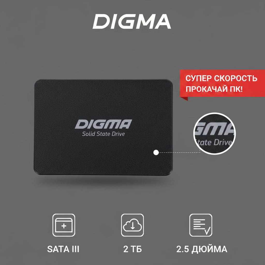 Дигма 2 ТБ внутренний ССД Ран С9 сата 3 2 5 дюйма замена жёсткого диска ускорение системы