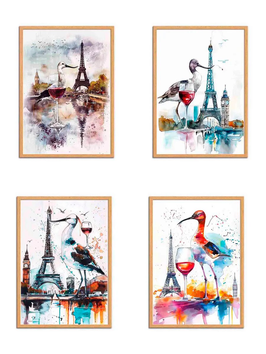 Шилоклюв Пьет Вино, 4 Плаката, 30x21см