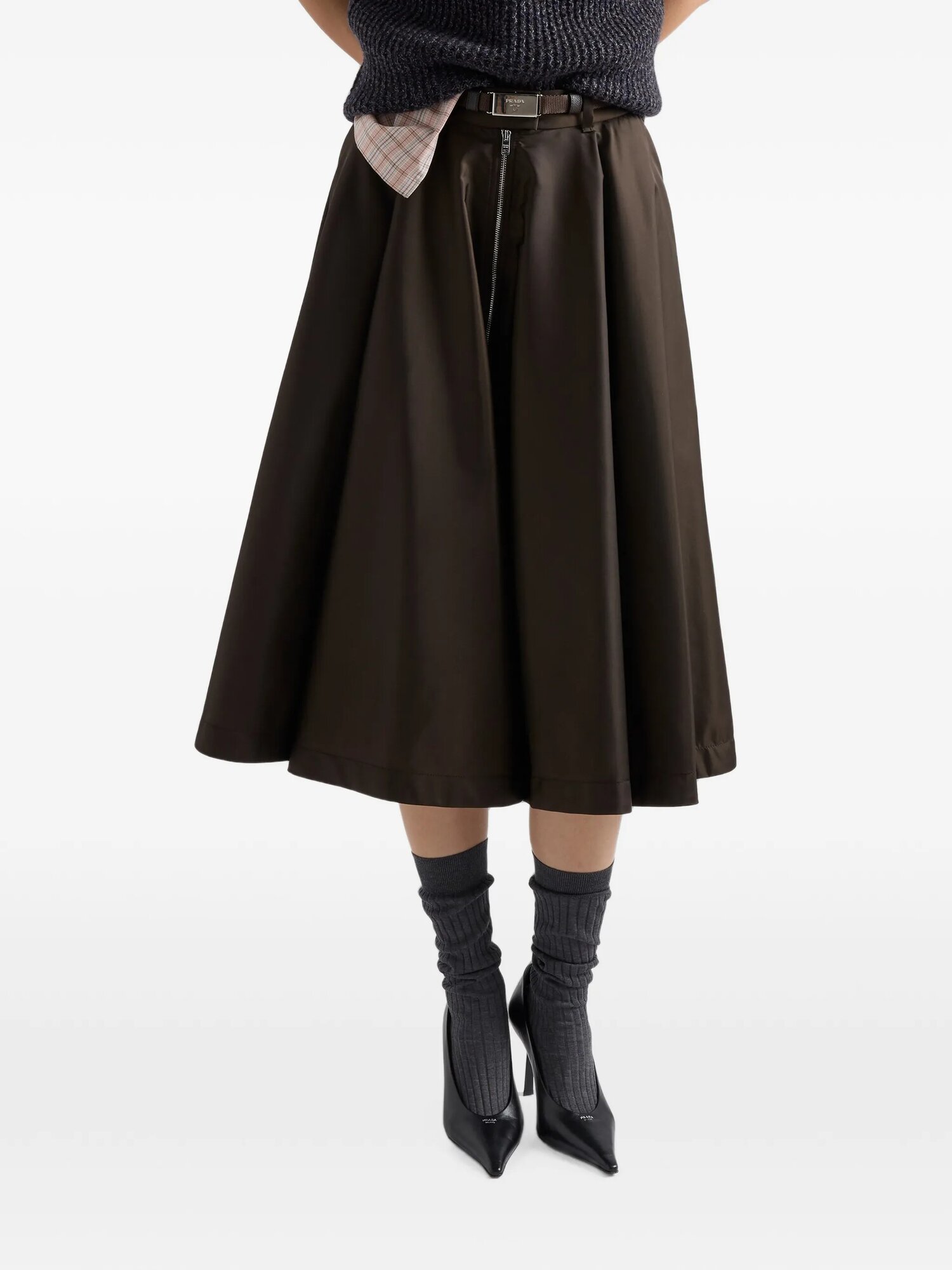 Юбка Prada Re-Nylon circle skirt, размер 44, brown — фото 1