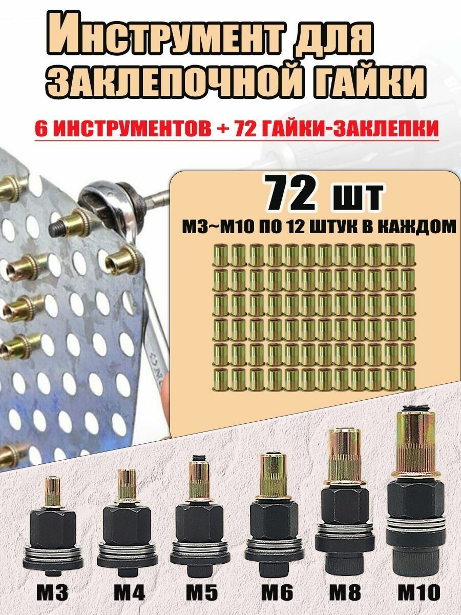 Заклепочная гайка, адаптер для дрели, ручные резьбовые вставки заклепочников, металлические резьбы номерных знаков M3-M10