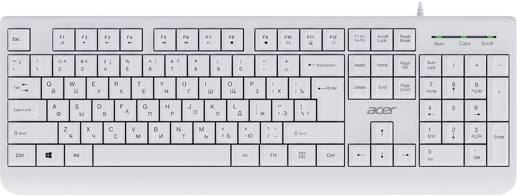 Клавиатура Acer OKW400 белый USB Multimedia (ZL. KBDEE.01B) кабель 1.8м