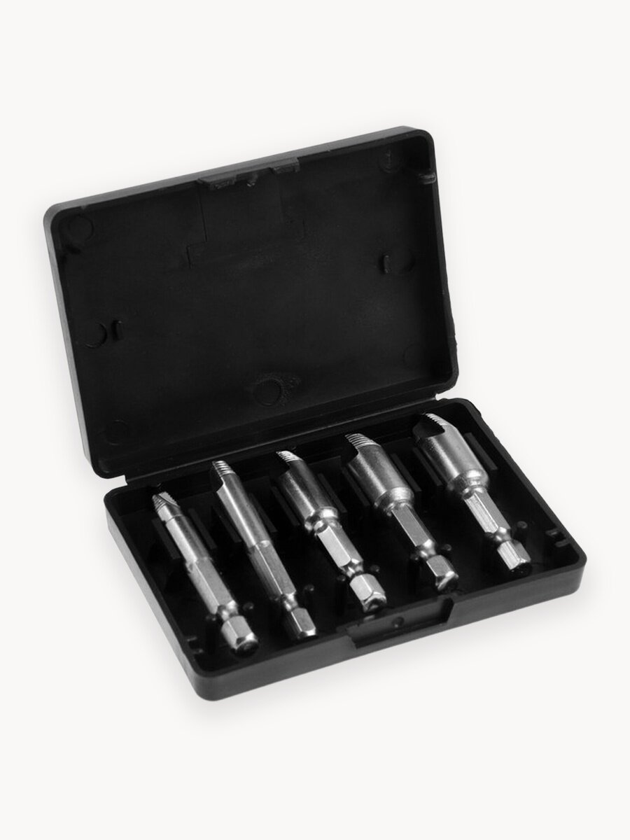 Набор экстракторов тундра, 5 шт, левая резьба, шестигранный хвостовик