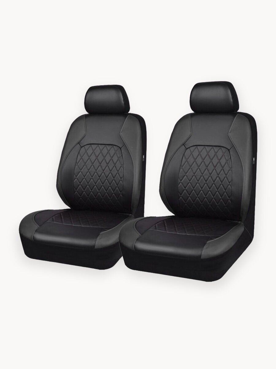 Универсальные автомобильные чехлы на передний ряд из экокожи, черный,2шт