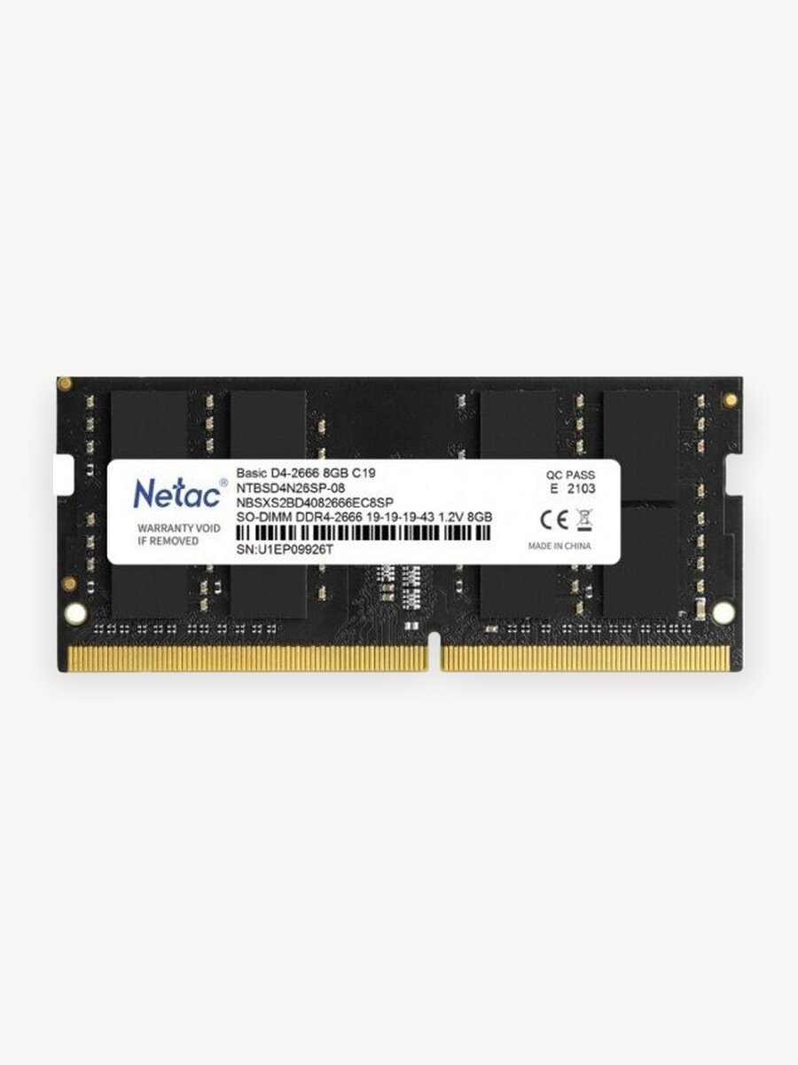 Оперативная память Netac DDR4 SO-DIMM 8Gb 2666MHz pc-21300 (NTBSD4N26SP-08)
