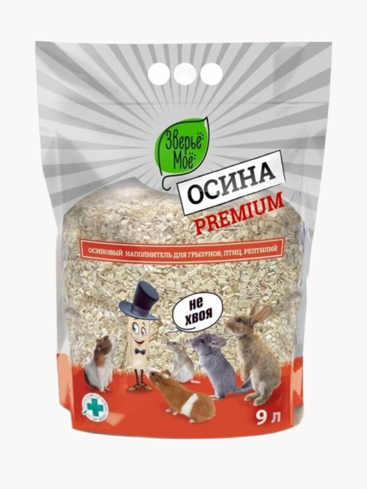 Наполнитель "Зверьё Моё" осиновый для грызунов премиум 5*5мм, 9л