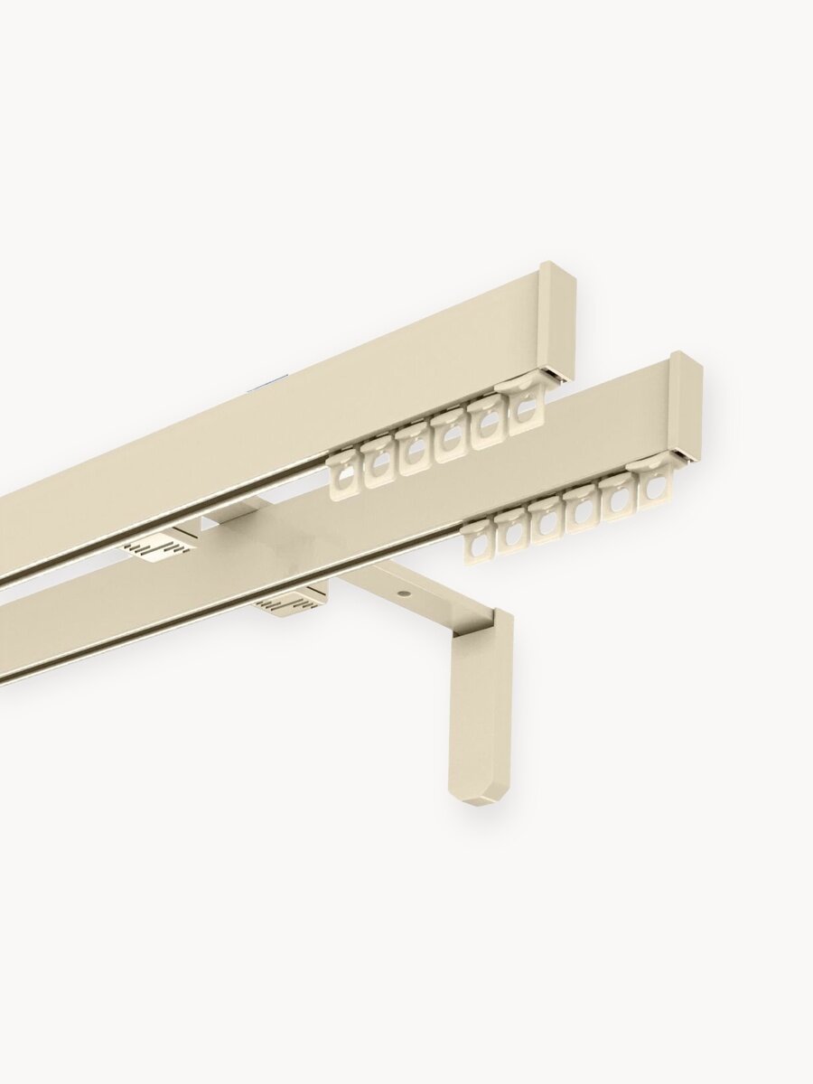 Карниз для штор hameleon mono 02, двухрядный, настенный, ваниль, 2 м, алюминиевый, кронштейны 15 см