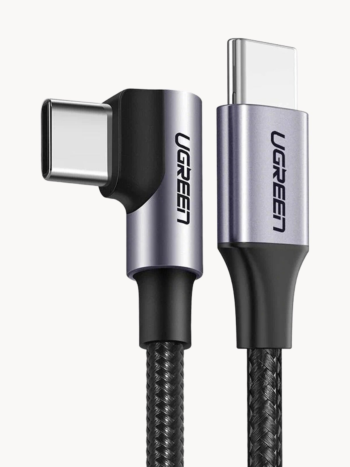 Кабель угловой UGREEN US255 (50123) USB-C to Angled USB2.0-C. Длина: 1м. Цвет: серо-черный