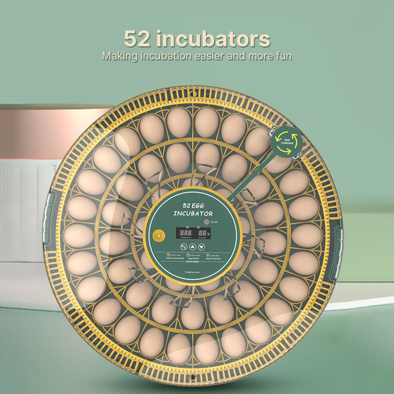 [通拓商品]Инкубатор на 52 яйца с автоматическим поворотом яиц, контролем влажности, дисплеем температуры, двойным источником питания и подсветкой для яиц, уютный инкубатор с внешней поилкой для вылупления яиц цыплят, птиц, уток, перепелов, попугаев