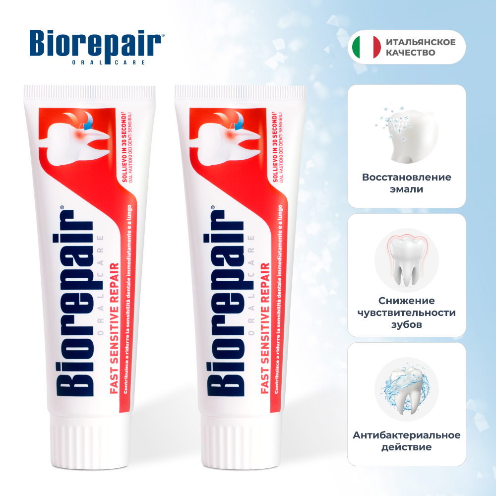 Зубная паста Biorepair Fast Sensitive Repair для чувствительных зубов, 75 мл, 2 шт