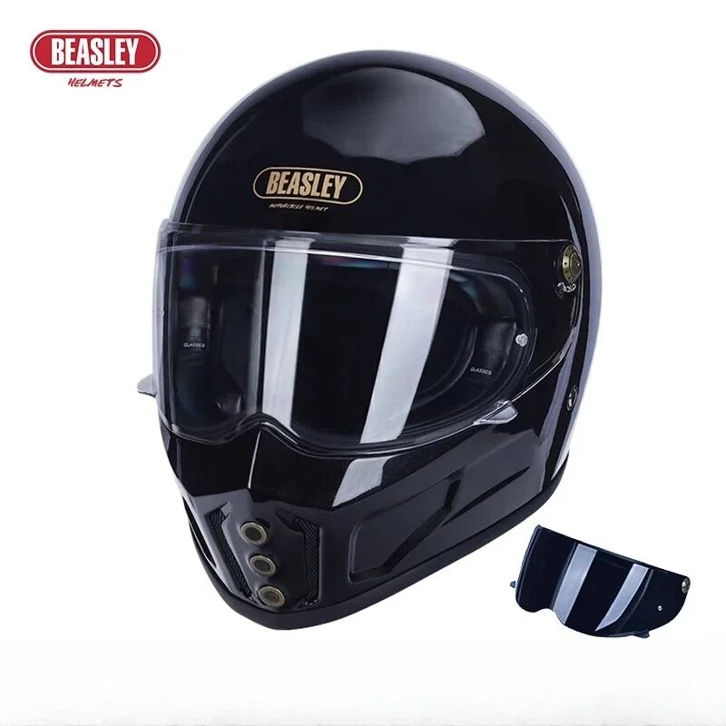 Винтажный мотоциклетный шлем BEASLEY из стекловолокна с сертификацией DOT, американский локомотив для путешествий и поездок, мужской шлем для HARLEY Черный, L, Bright Black