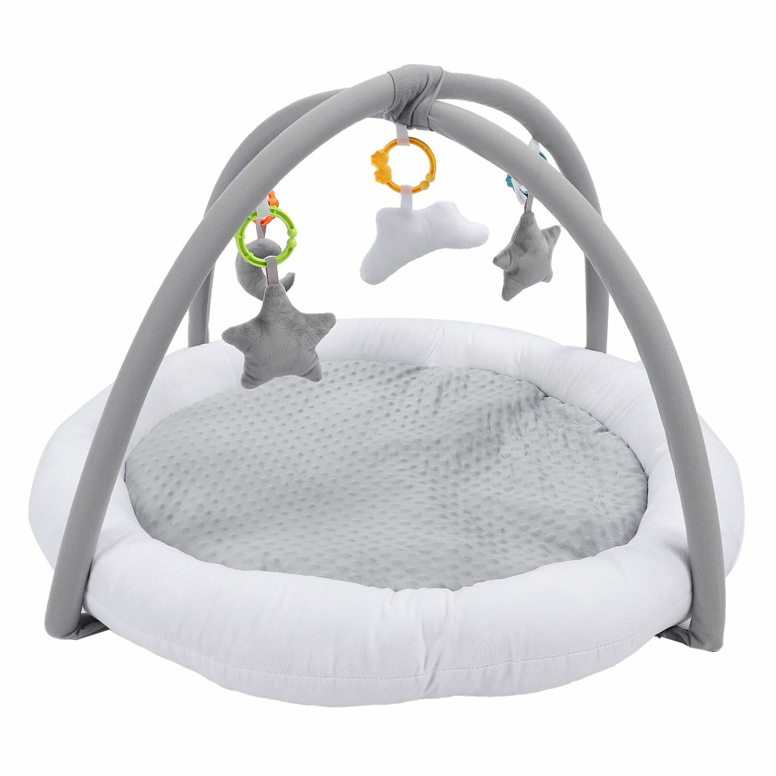 Пухлый игровой коврик для малышей с сенсорным развитием, круглый, для детей от 0 до 2 лет, 85 x 55 см, 4 игрушки