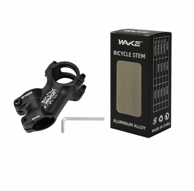 Вынос руля для велосипеда Wake 60 мм, алюминиевый сплав 6061 Т6, черный, подъем 35 , совместимость с рулем 31.8 мм и штоком 28.6 мм