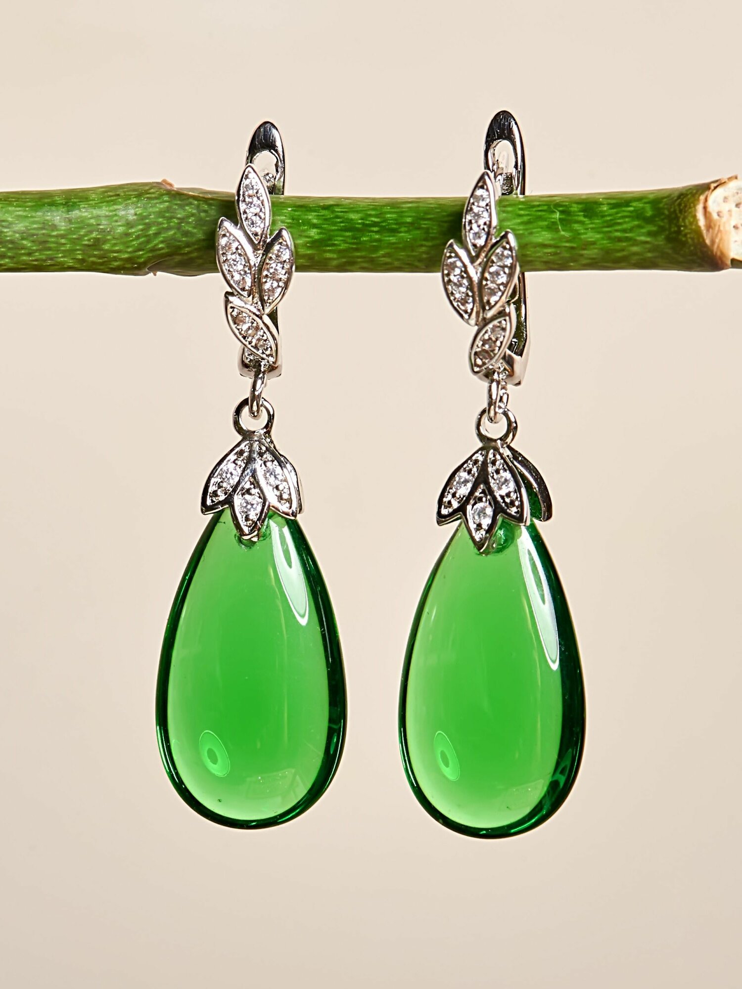 Серьги, фианит, стекло