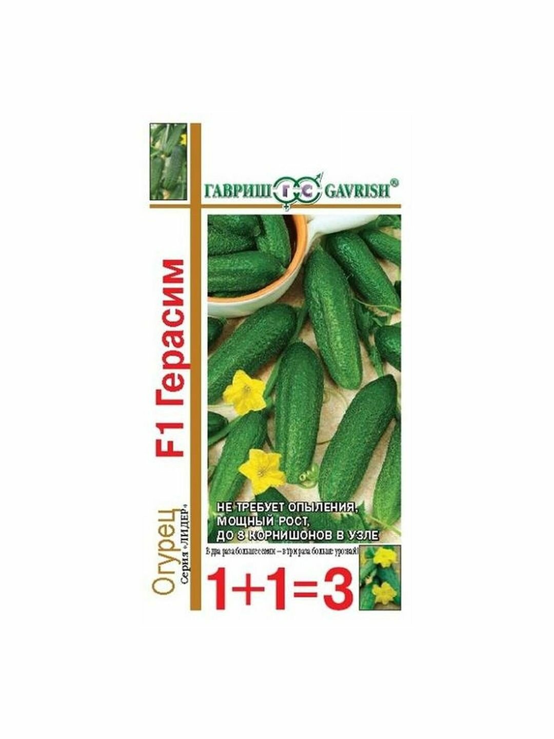 Семена Огурец Герасим F1, партенокарпический, раннеспелый, Гавриш - 1+1, 1 пачка - 20 семян