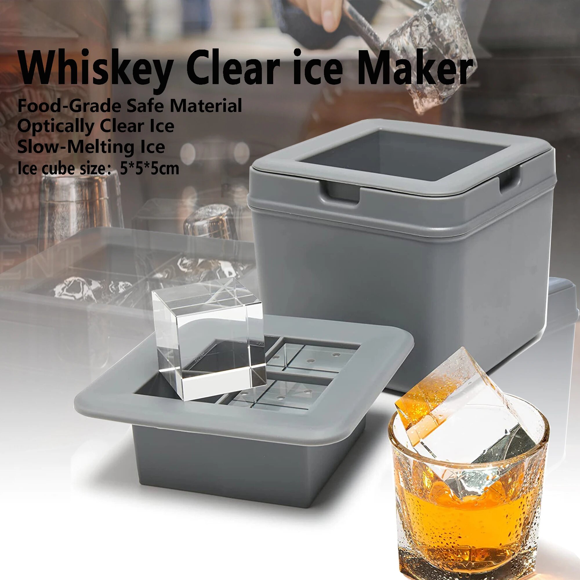 4 больших квадратных кристально чистых кубиков льда, легкосъемные силиконовые коктейли без BPA, напитки, виски