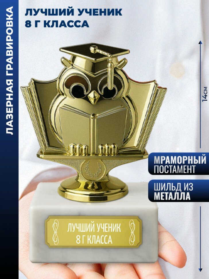Статуэтка Учёная сова "Лучший ученик 8 г класса" (13,8 см)
