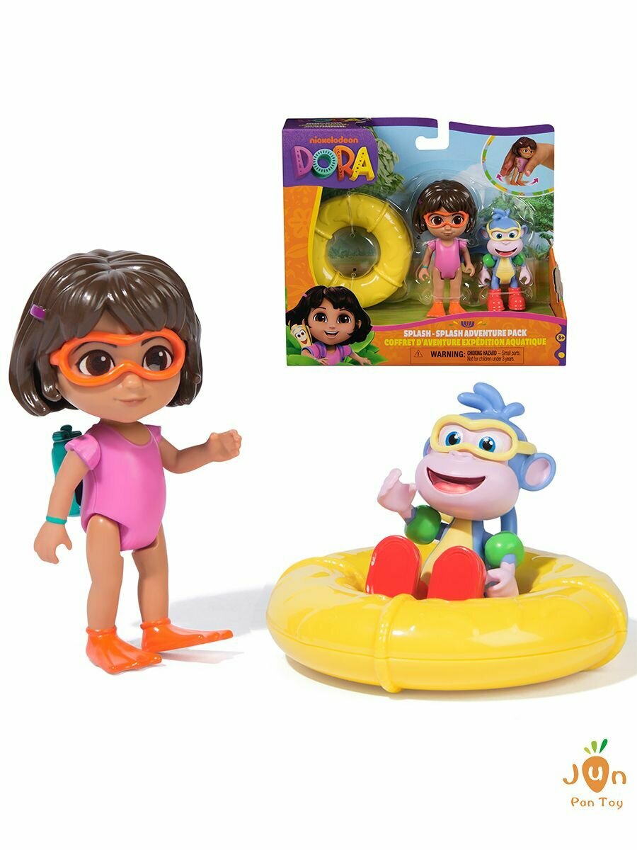 Даша-путешественница, Dora Splash-Splash Adventure Pack / детские игрушки с двумя кукла шарнирная и желтыми кольцами для плавания, подходят для детей от 3 лет и старше