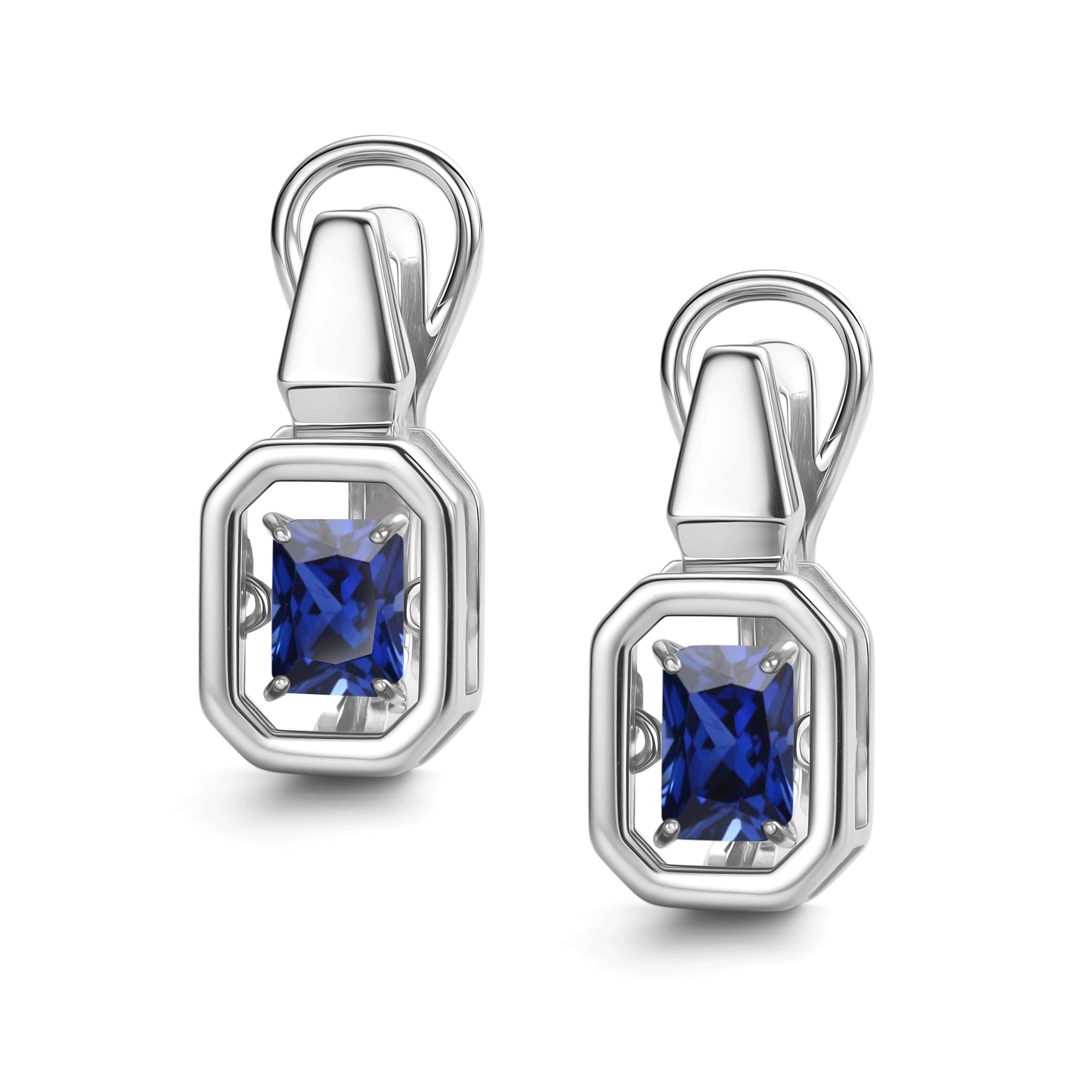Серьги, серебро, 925 проба, родирование, сапфир синтетический
