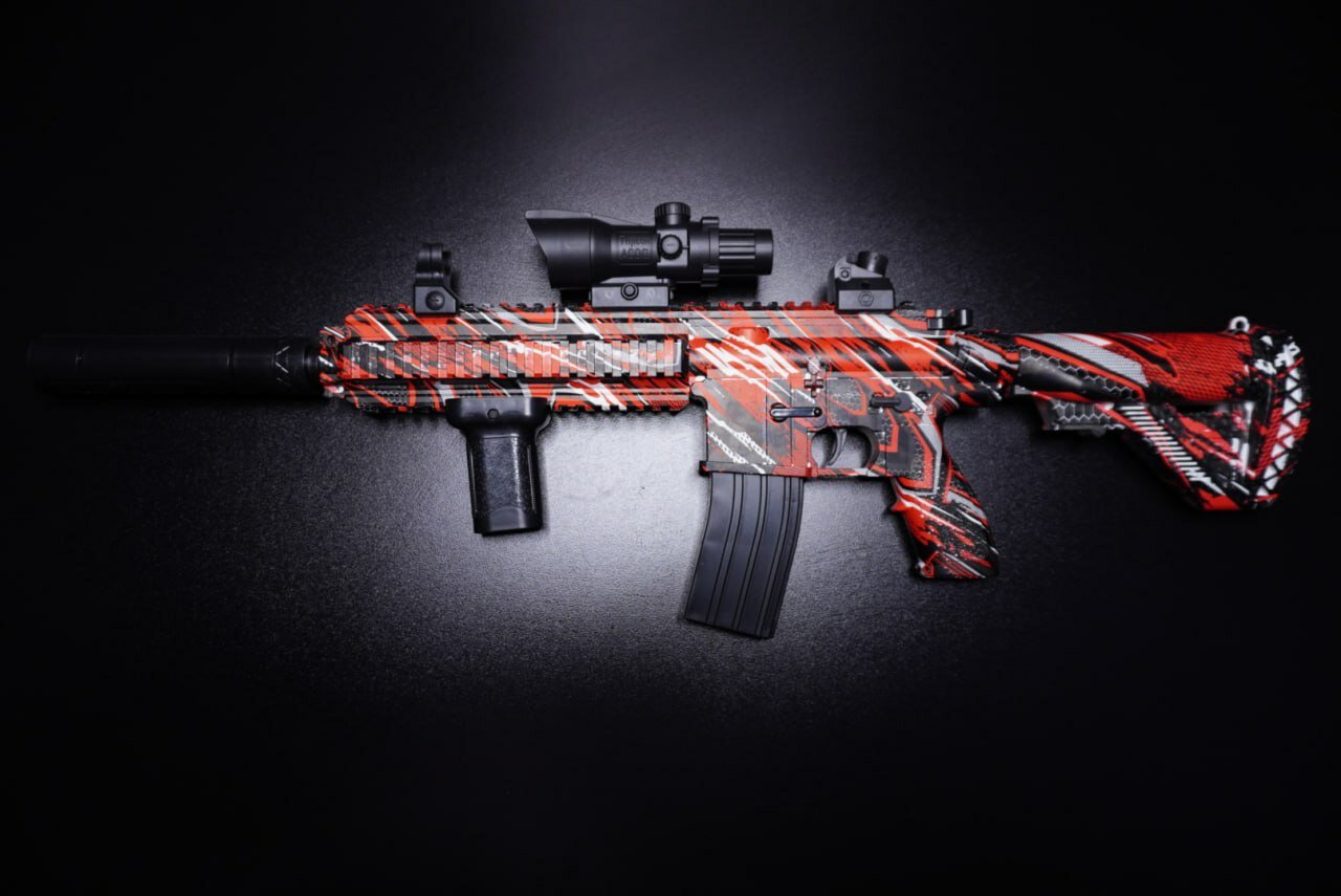 Орбиз Автомат HK416, стреляет мягкими шариками, гидрогеилевый автомат, гидробольный HK416 красный