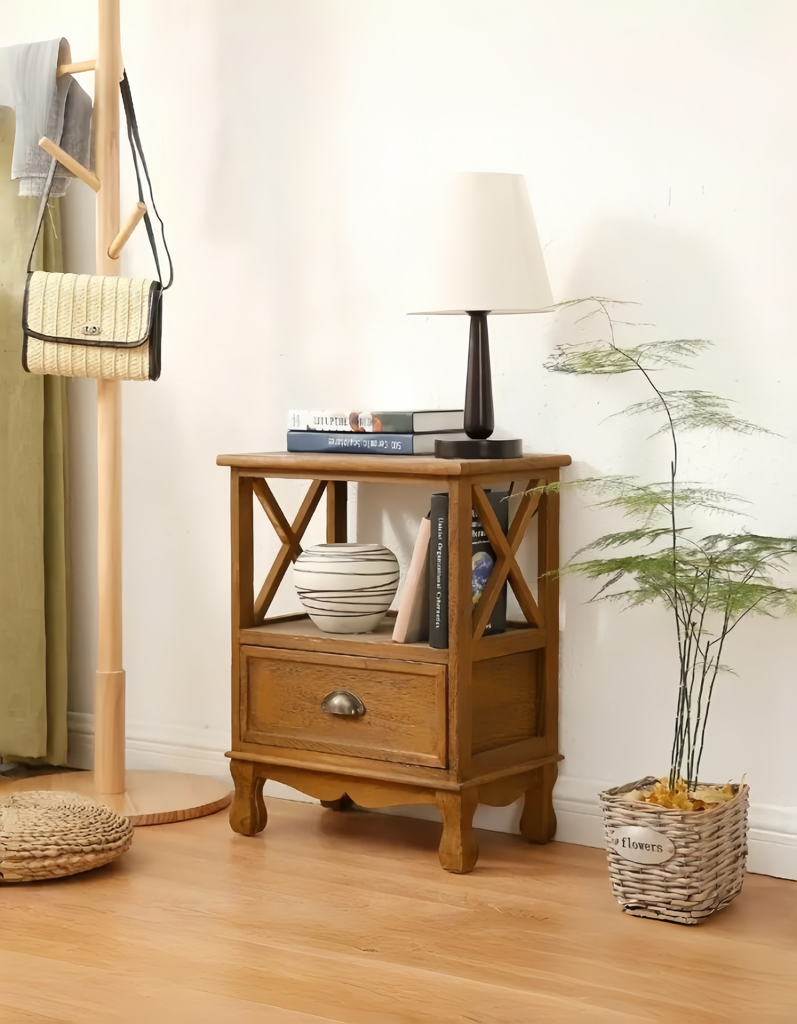 Тумба прикроватная, дерево, 45х30х59см, с ящиками, темно-бордовая