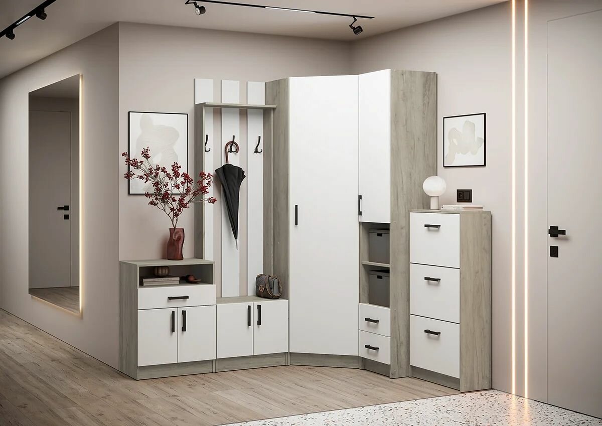 Комплект прихожей Вега 2 дуб крафт серый/белый (Интерьер-Центр)