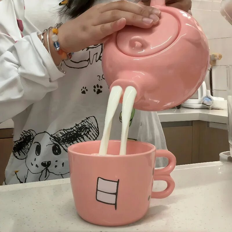 Настоящий чайник для чая с молоком в виде поросенка, керамический милый мультяшный чайный сервиз, 1 чайная чашка