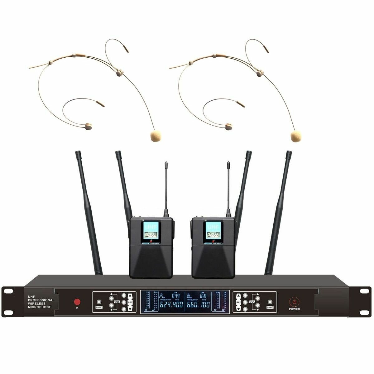 Микрофон головной беспроводной UHF 2 головная гарнитура с микрофоном 2000