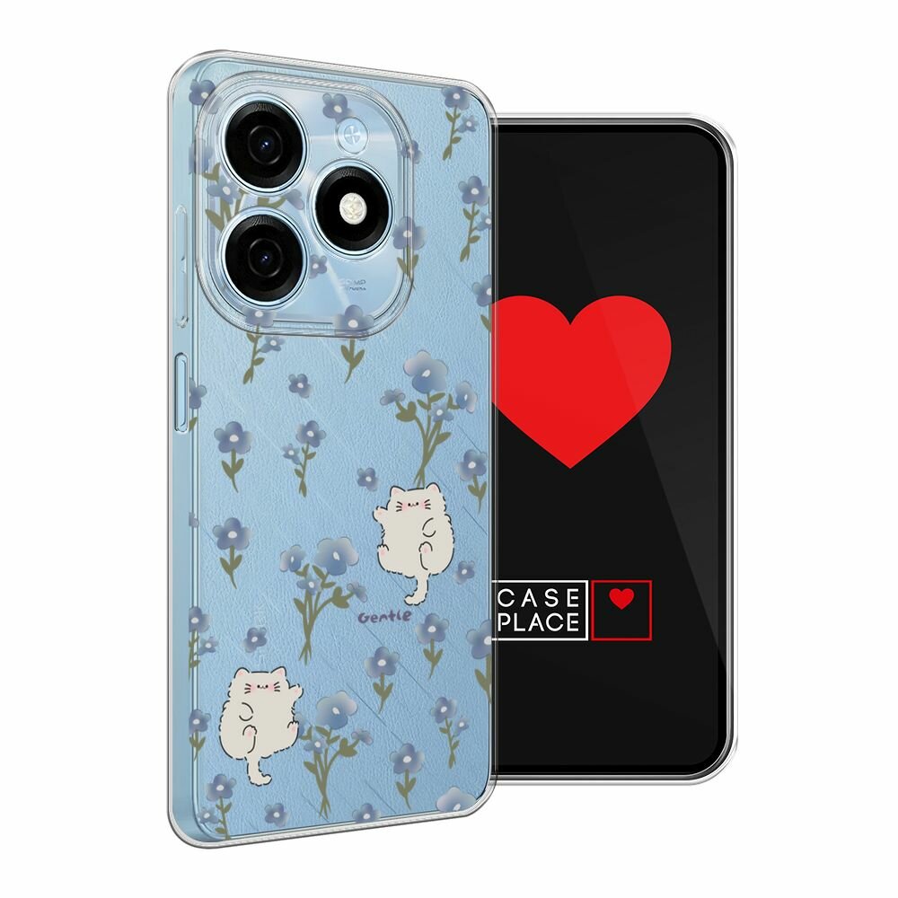 Чехол на Tecno Spark 20 / Текно Спарк 20 с принтом "Gentle cats", прозрачный — фото 1