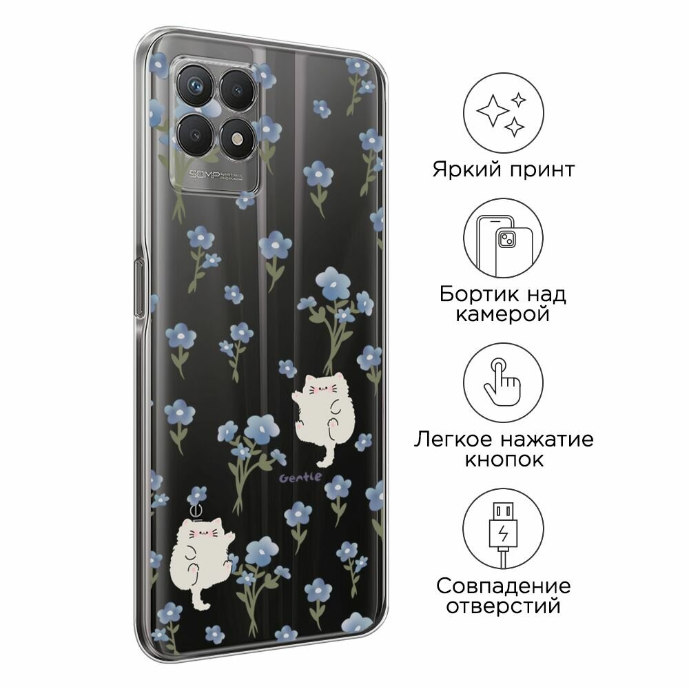 Чехол на Realme 8i / Реалми 8i с принтом "Gentle cats", прозрачный — фото 1