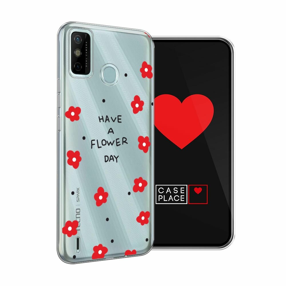Чехол на Tecno Spark 6 GO / Техно Спарк 6 Го с принтом "Have a flower day 2", прозрачный — фото 1