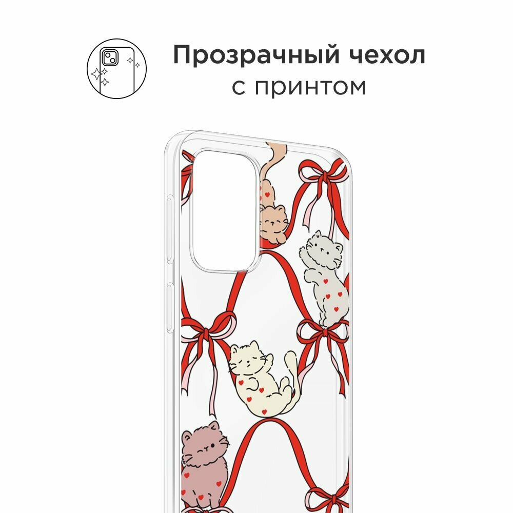 Чехол на Samsung Galaxy J6 2018 / Самсунг Галакси Джей 6 2018 с принтом "Котики в ленточках 2", прозрачный — фото 1
